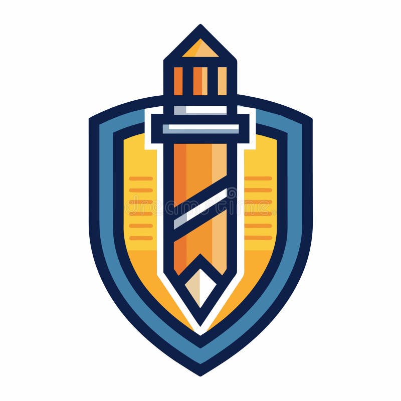 A Minimalist School Emblem Featuring a Stylized Pencil Icon in a Shield ...