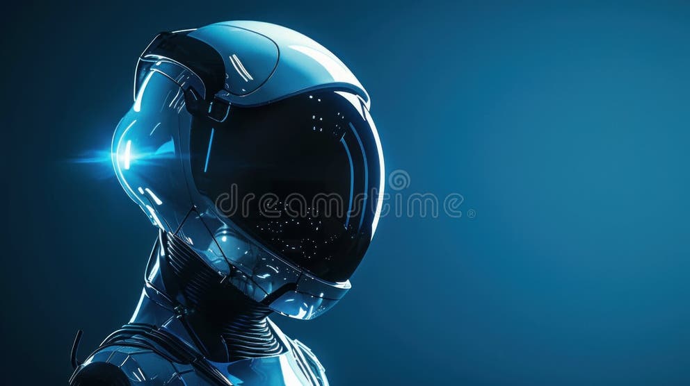 Minimalist Sci-Fi Helmet Outline in Reflective Silver Lines Stock ...