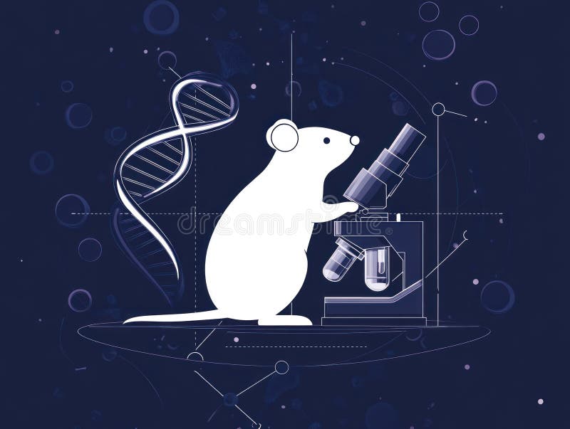 Minimalist Scientific Illustration of White Mouse Silhouette with DNA ...