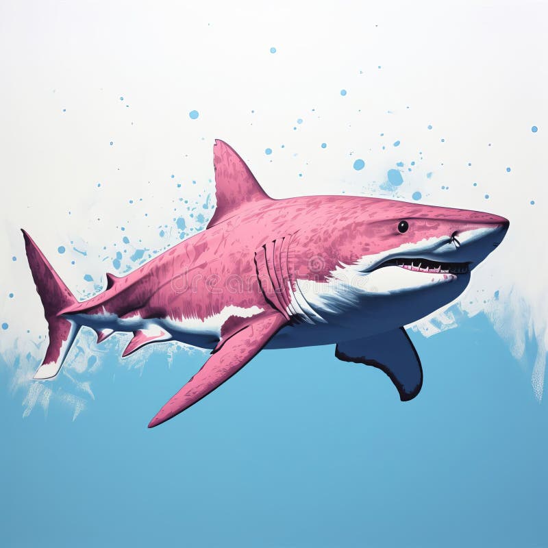 Minimalist Screenprint Illustration of Full Body Shark Art Stock ... Minimalist Screenprint Illustration of Full Body Shark Art Stock ...
