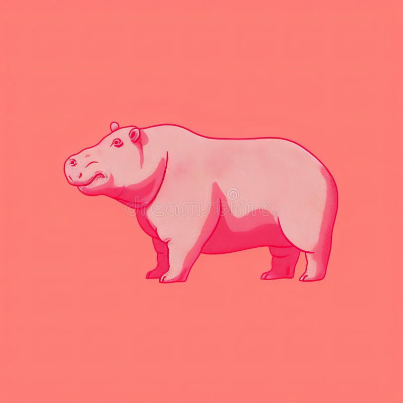 Minimalist Screenprint Illustration of Hippopotamus Full Body Art Stock ... Minimalist Screenprint Illustration of Hippopotamus Full Body Art Stock ...