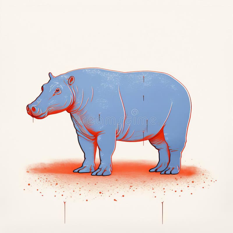 Minimalist Screenprint Illustration of Hippopotamus Full Body Artwork ... Minimalist Screenprint Illustration of Hippopotamus Full Body Artwork ...