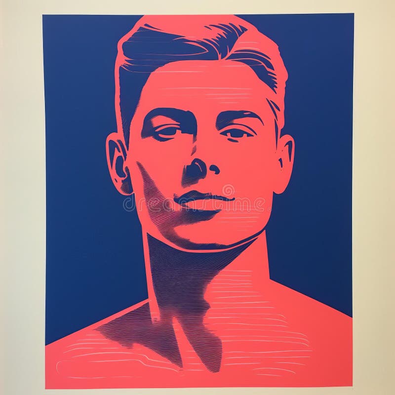 Minimalist Screenprint Illustration of a Male Figure Riso Print Stock ... Minimalist Screenprint Illustration of a Male Figure Riso Print Stock ...
