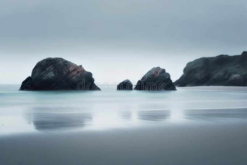 Minimalist Sea Landscape with Rocks, AI Generated Stock Illustration ...