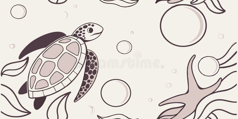 Minimalist Sea Turtle Pattern with Marine Elements in Neutral Tones ...