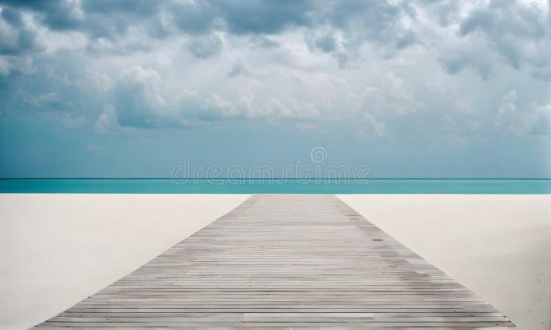 Minimalist Sea Vacation with Wooden Path Stock Illustration ...