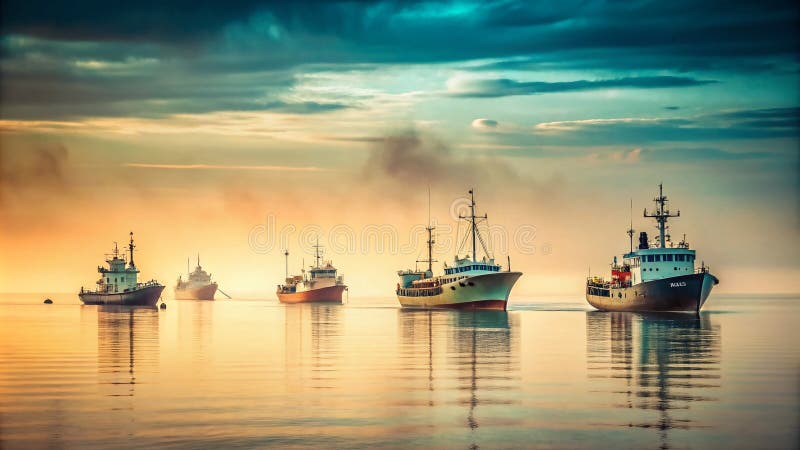 Minimalist Seafaring Vessels a Flat Design Documentary of Isolated ...