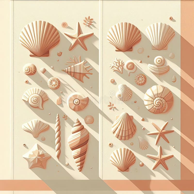 Minimalist Seashell Collection in Soft Tones Stock Illustration ...