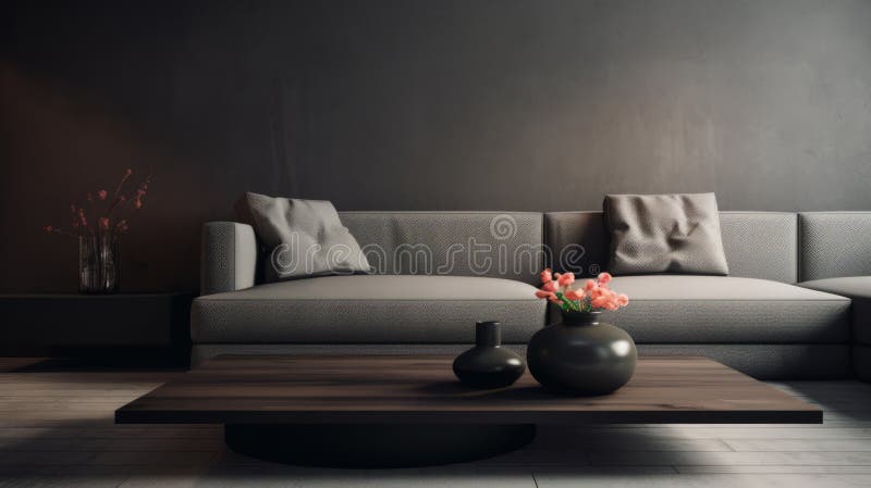 Minimalist Sectional Sofas Scene with Modern Table and Chiaroscuro ...