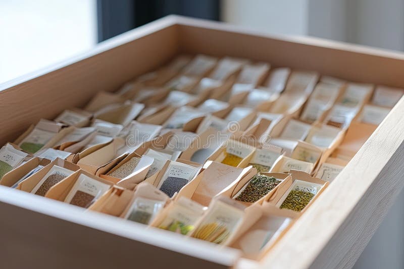 A Minimalist Seed Library Drawer with Small Envelopes of Heirloom Stock ...