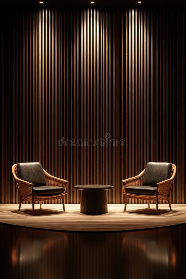 Minimalist Set Design with Two Modern Armchairs and Round Table for ...