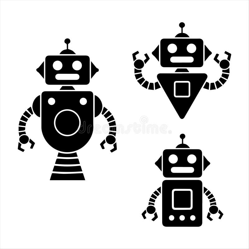 Minimalist Set of Robot Icon in Sleek Flat Style for Modern Design ...