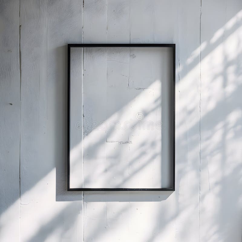 Minimalist Setting with Black Frame on White Wall, Smooth Texture ...