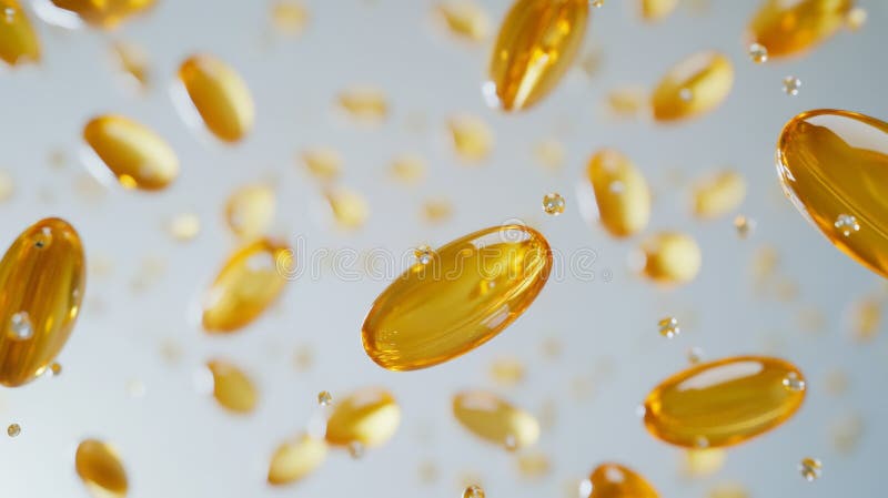 In a Minimalist Setting, Orange Capsules Float on a White Surface To ...