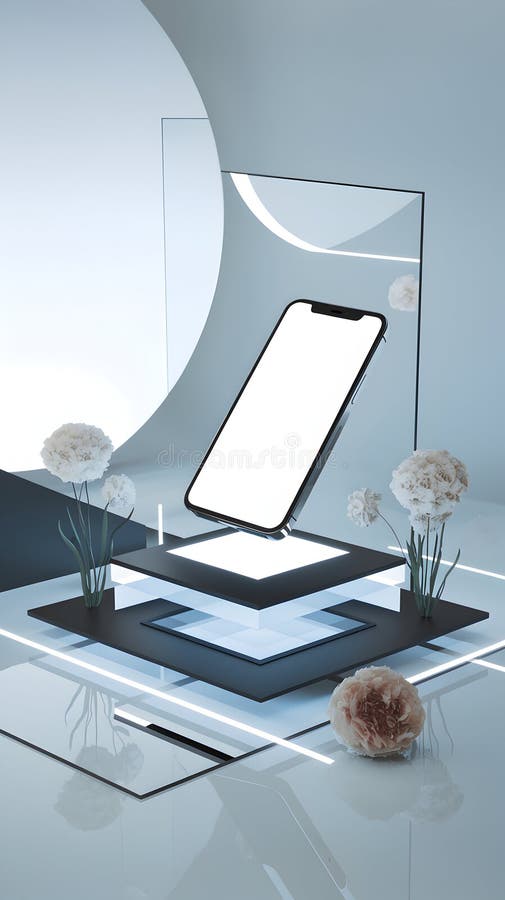 Floating Smartphone on Geometric Platforms with Sleek, Minimalist ...