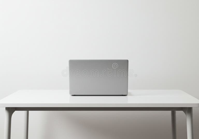 A Minimalist Setup Features a Closed Silver Laptop Placed Centrally on ...