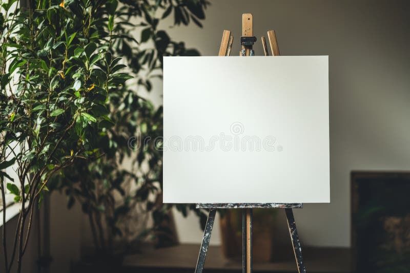 A Large Blank Canvas on a Metal Stand Displayed in a Contemporary ...