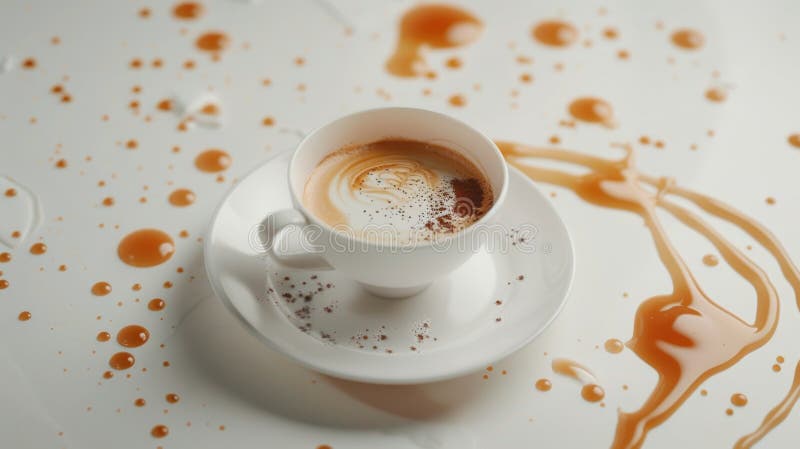 A Minimalist Setup Showcases a Cappuccino in a White Cup, Surrounded by ...