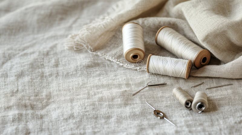 Minimalist Sewing Kit Spools Thread Needles Styled Linen Cloth ...