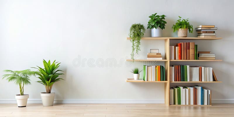 Minimalist Shelf with Books and Plants - Perspective Interior ...