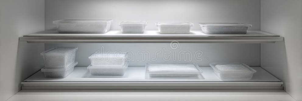 Minimalist Shelf Displaying Eco-Packaged Frozen Goods in an Elegant ...