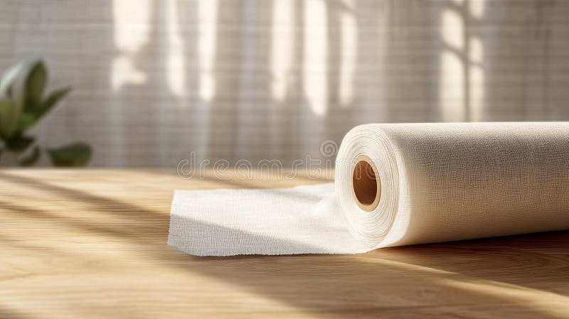 A Minimalist Shot of a Fabric Roll Placed on a Light Wooden Cutting ...
