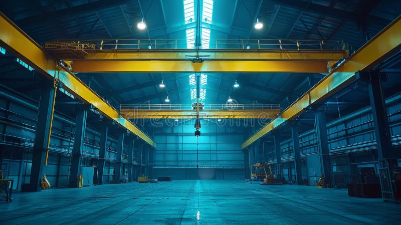 Minimalist Shot of an Overhead Crane in a Spacious Factory Setting ...