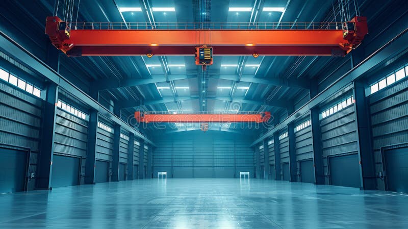 Minimalist Shot of an Overhead Crane in a Spacious Factory Setting ...