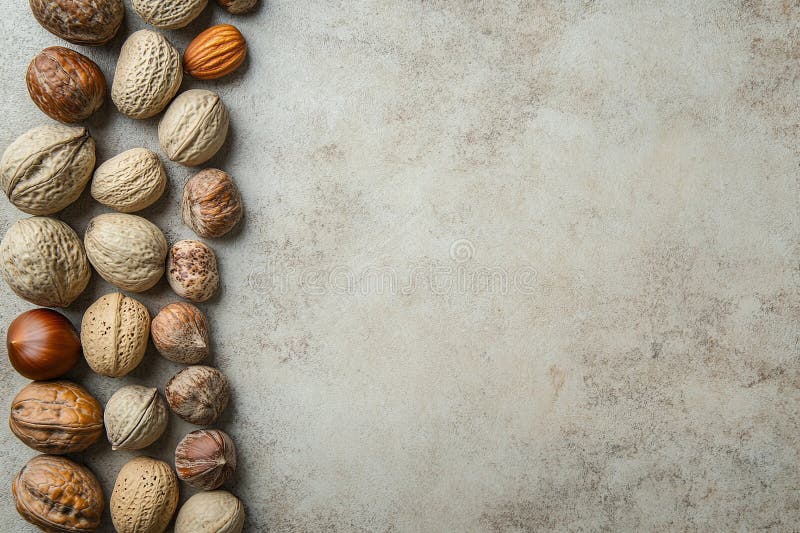 A Minimalist Shot of Various Nuts Arranged on a Neutral-toned Stock ...