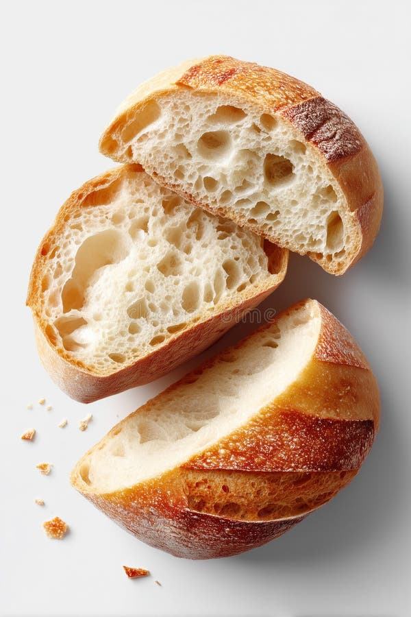 Minimalist Showcase of Ciabatta Bread Halves with Airy Crumb Texture on ...