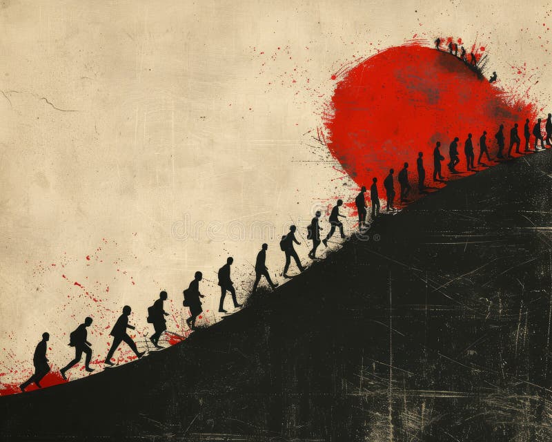 Minimalist Silhouette: Crowd Running from Collapsing Abstract Shape ...