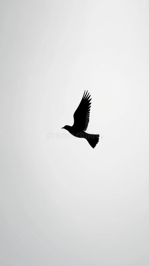 Minimalist Silhouette of a Flying Bird Against a Pale Gradient Sky ...
