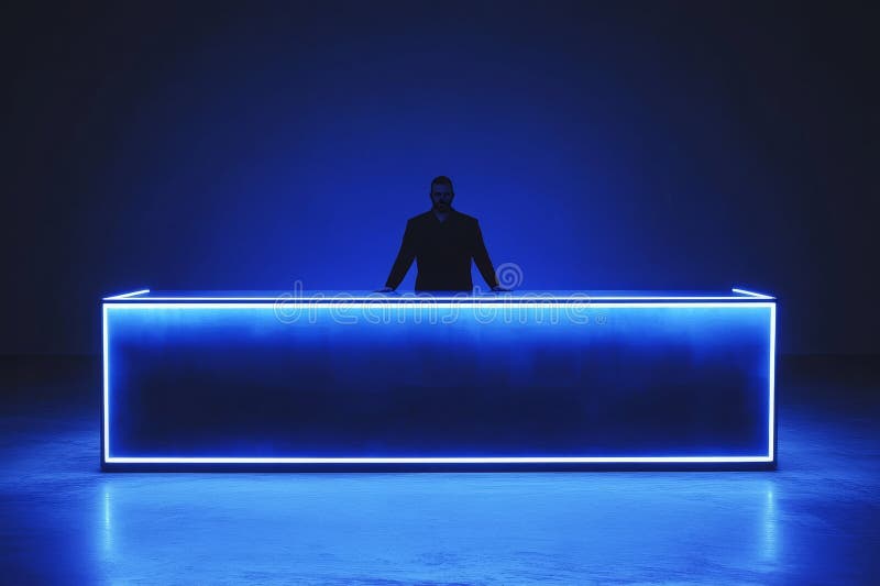 Minimalist Silhouette of a Person Standing Behind a Glowing Rectangular ...