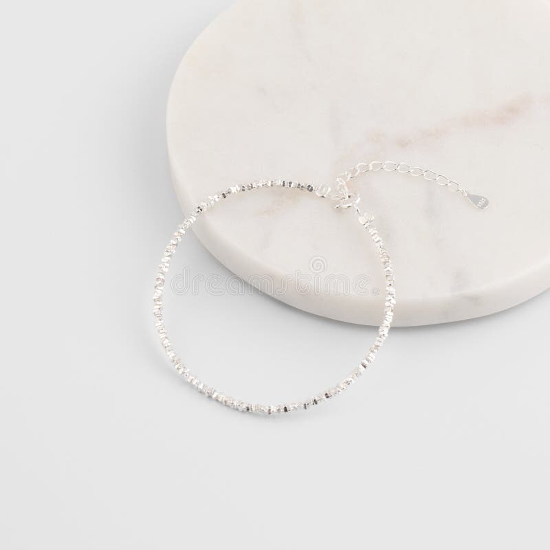 Minimalist Silver Chain Bracelet on Marble Surface with Adjustable ...