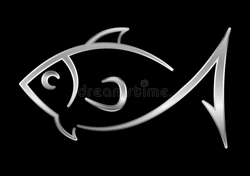 Minimalist Silver Fish Vector Art Design Isolated on Black Background ...