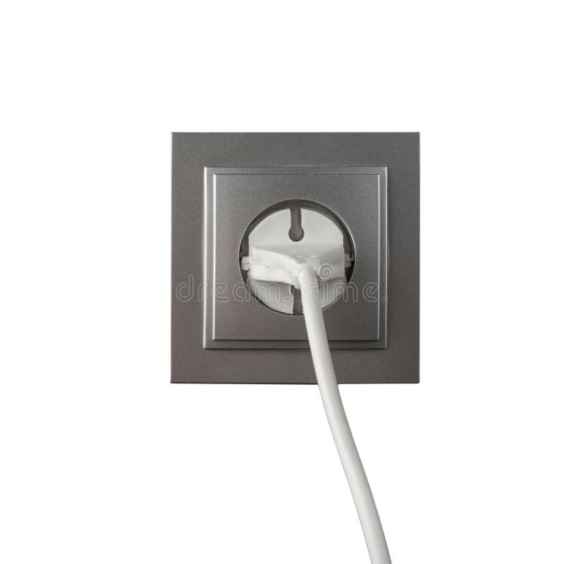 Minimalist Silver Power Outlet with White Cable on Isolated Background ...