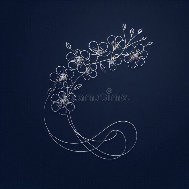 Minimalist Silver Sakura Logo on Midnight Blue Background Stock ...