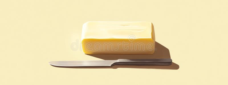 Minimalist Single Butter Block with Knife Stock Illustration ...