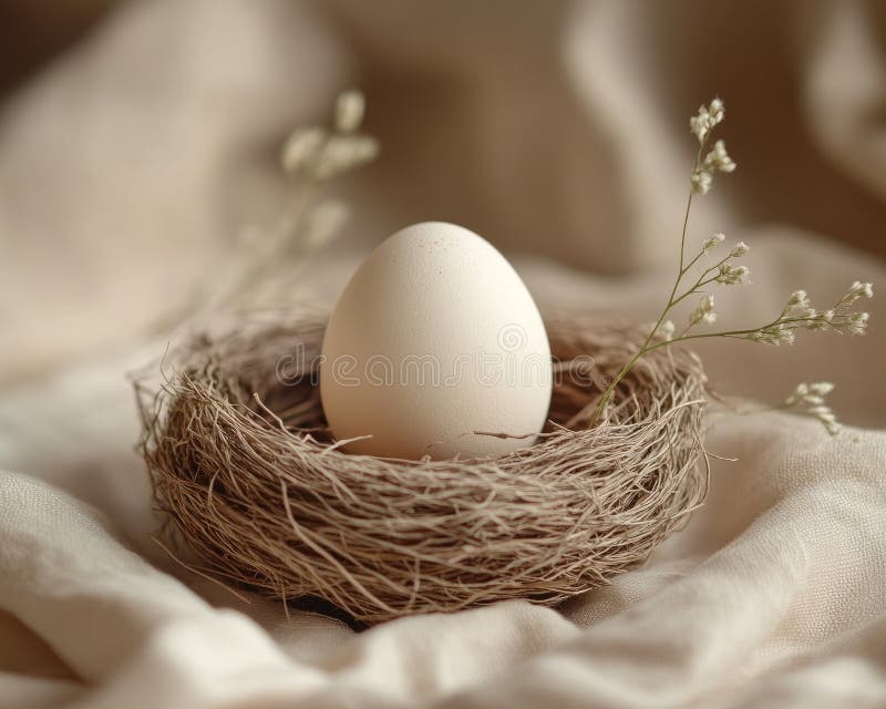 Minimalist Single Egg in Nest Stock Illustration - Illustration of ...