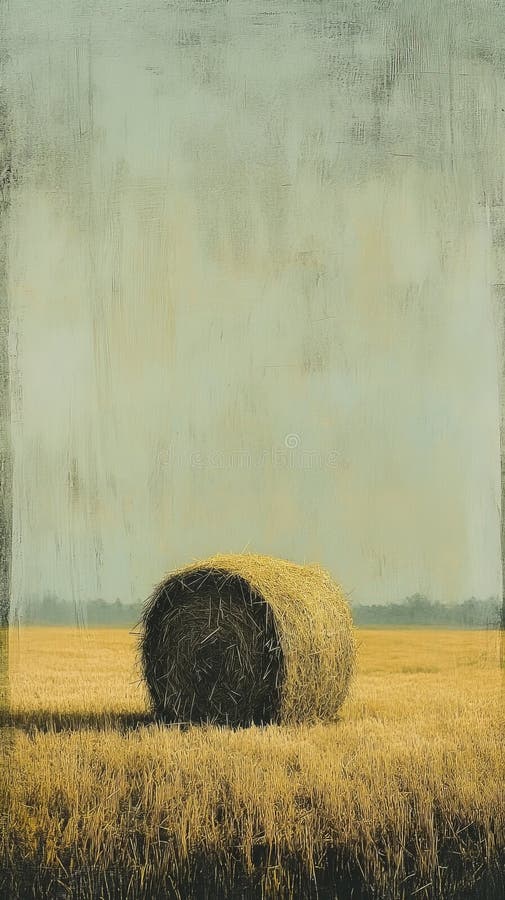 Minimalist Single Haystack in Field Stock Illustration - Illustration ...