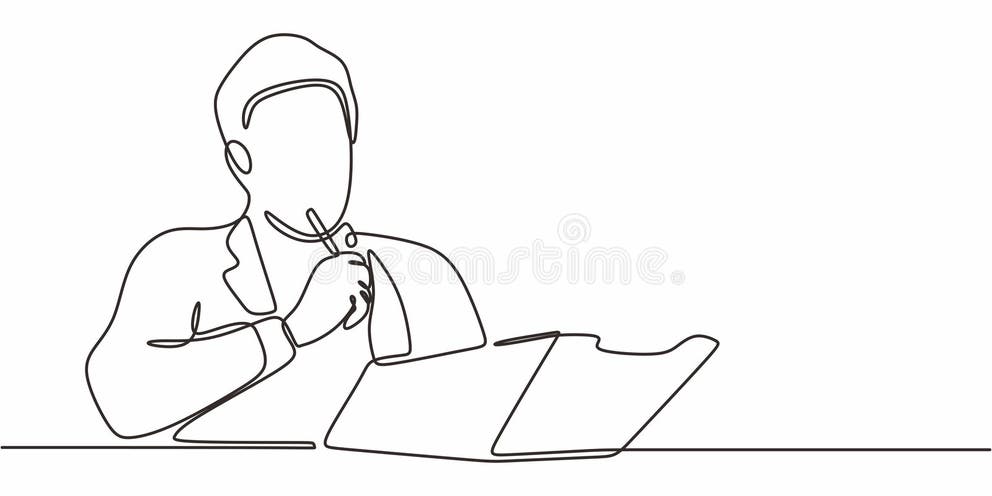 Minimalist Single Line Man Working Papers. Office Activity Vector ...