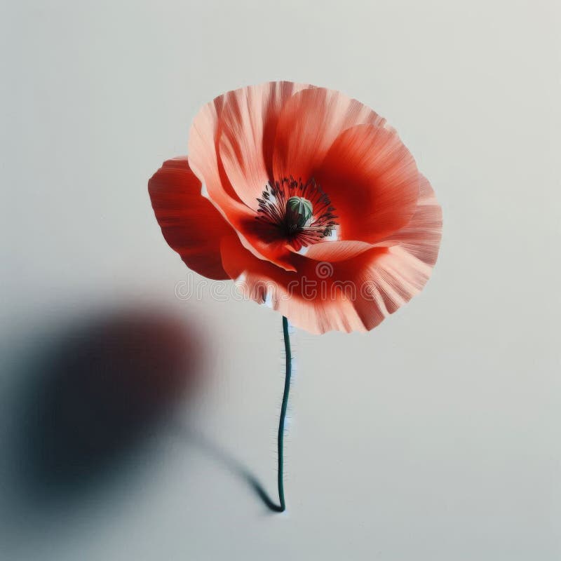Minimalist Single Poppy Bloom on a Clean White Background Stock ...