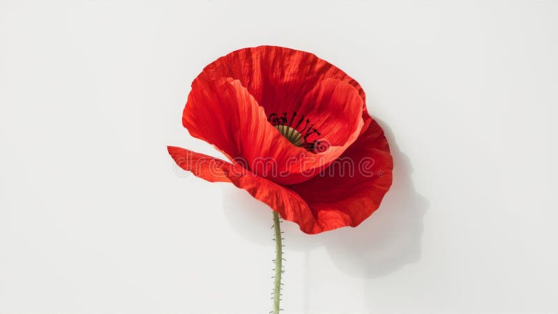 Minimalist Single Poppy Bloom on a Clean White Background Stock ...