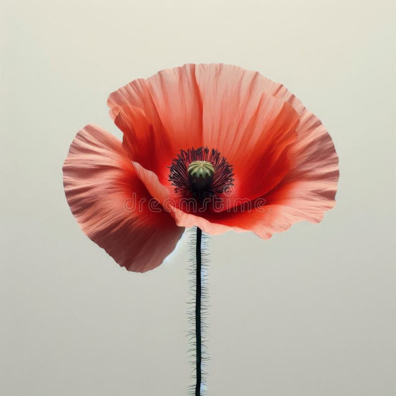 Minimalist Single Poppy Bloom on a Clean White Background Stock ...