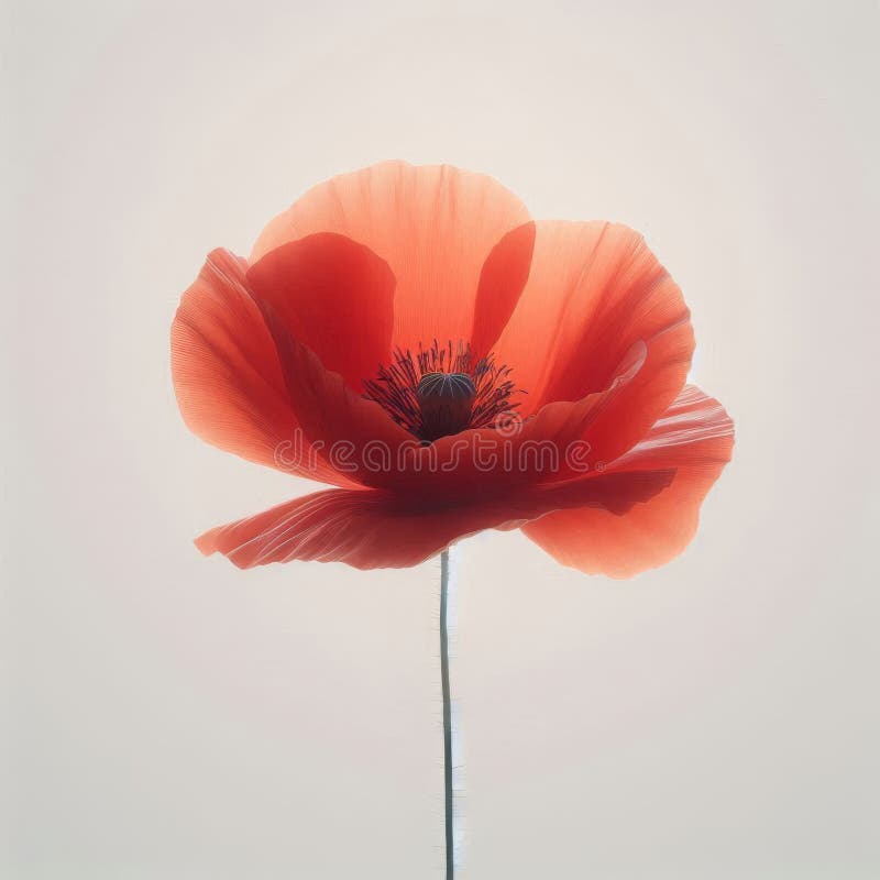 Minimalist Single Poppy Bloom on a Clean White Background Stock ...