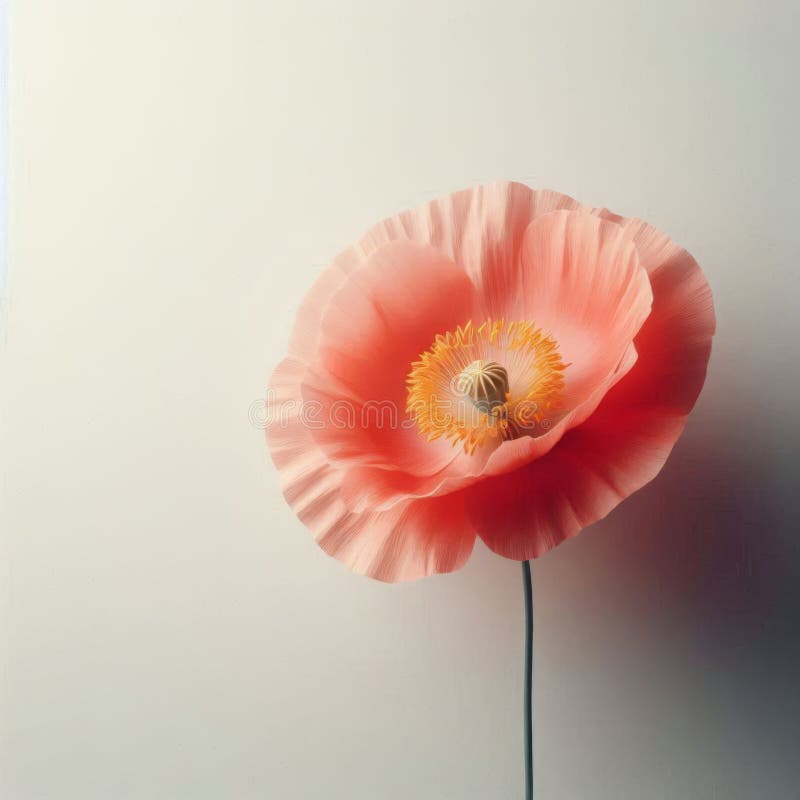 Minimalist Single Poppy Bloom on a Clean White Background Stock ...