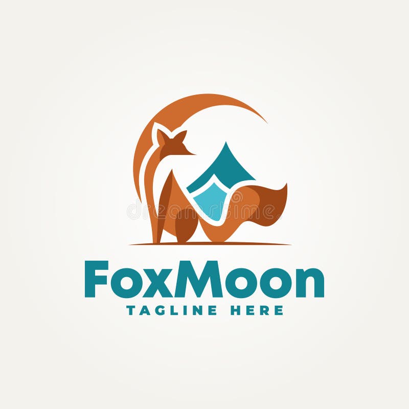 Minimalist Sitting Fox with Crescent Moon and Mountains Flat Icon Logo ...