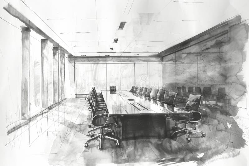 Minimalist Sketch of a Corporate Office Setup. Stock Photo - Image of ...