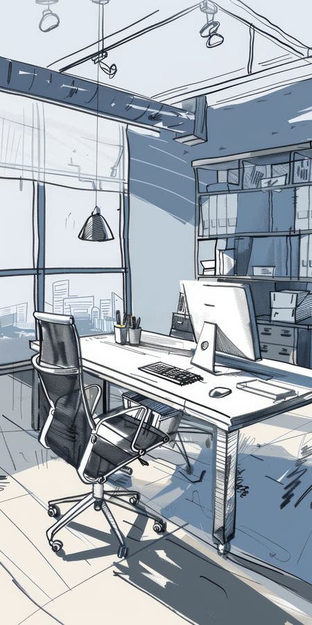 Minimalist Sketch of a Corporate Office Setup. Stock Illustration ...