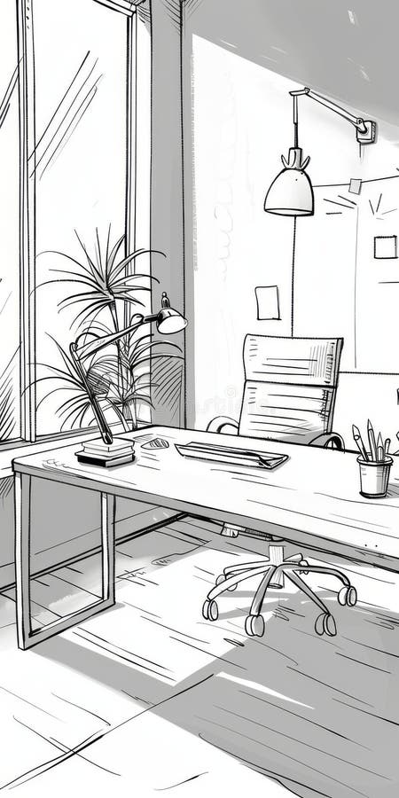 Minimalist Sketch of a Corporate Office Setup. Stock Illustration ...